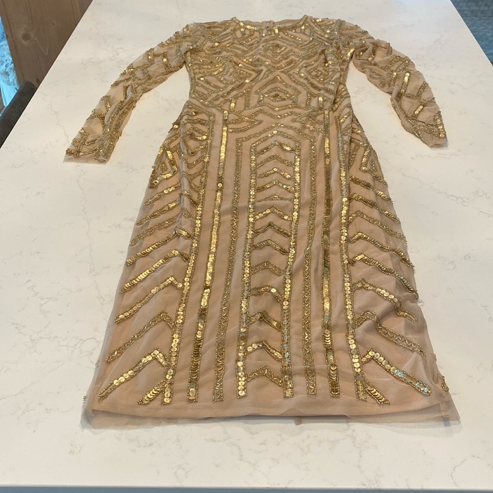 Gianni Bini Beige And Gold Sequin Cocktail Dress - Gem